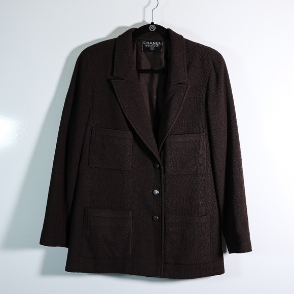 CHANEL | Jackets & Coats | Chanel Boutique Wool Blend Texture Silk ...